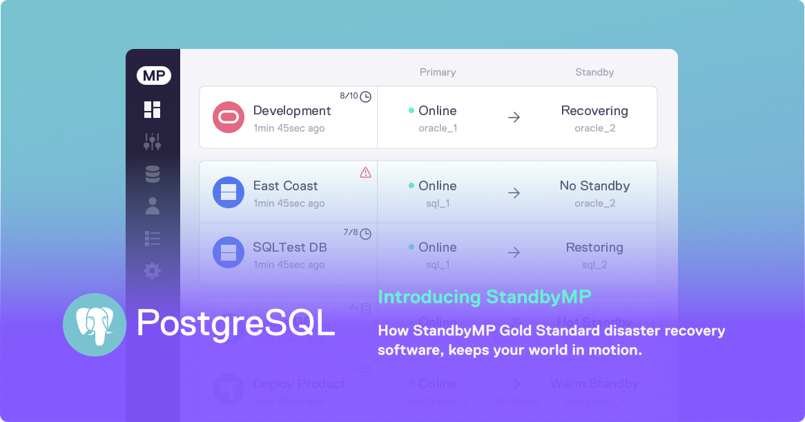 Disaster Recovery for PostgreSQL with StandbyMP